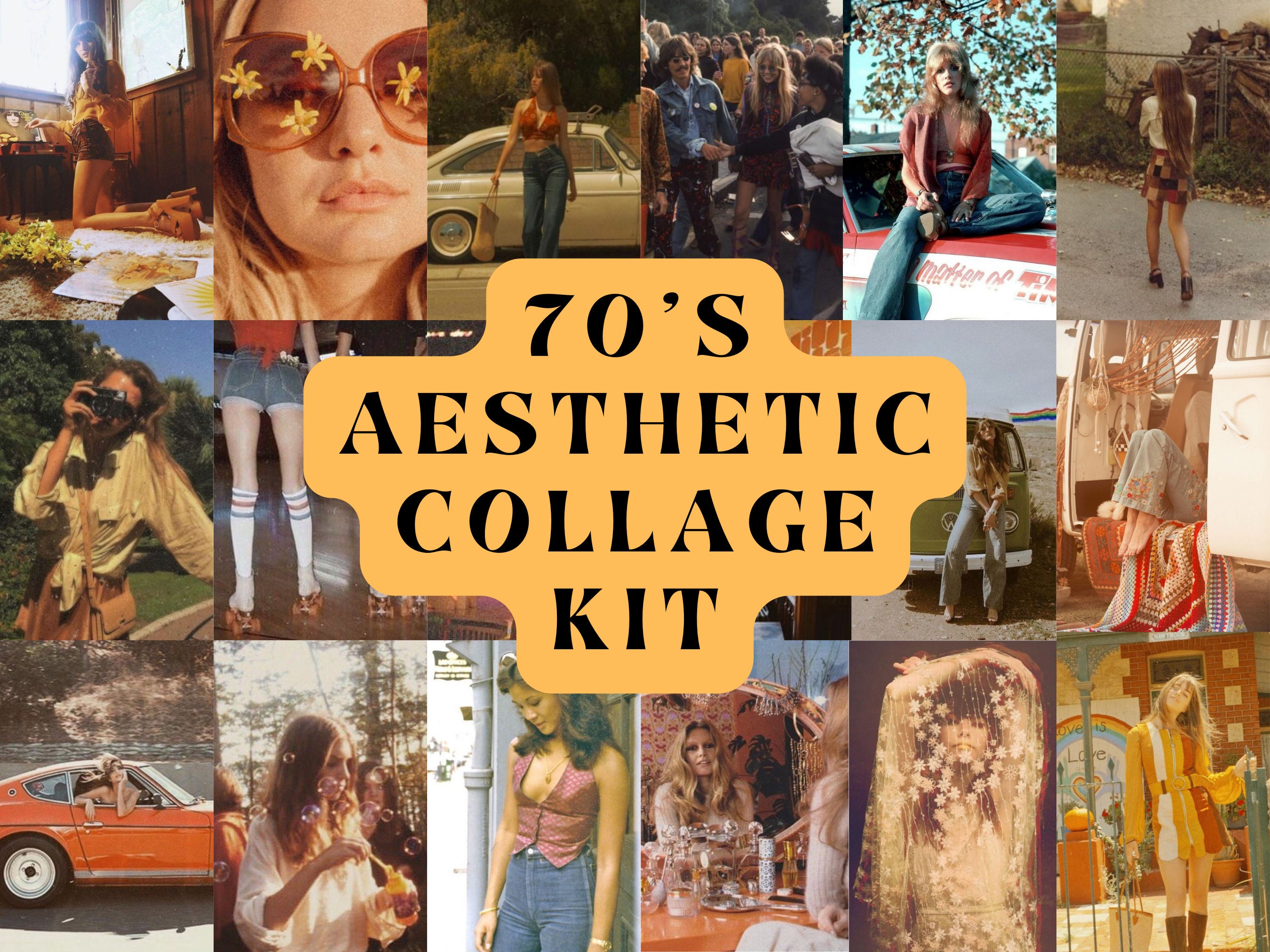 70's Aesthetic Photo Wall Collage Kit Hippy Aesthetic Decor 70's ...