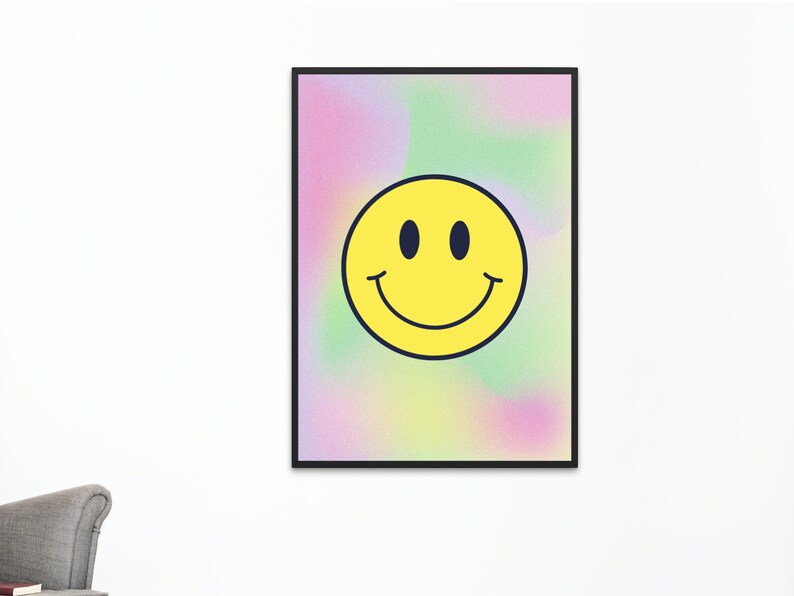 Smiley Face Multi Coloured Print - Psychedelic Wall Art - Rainbow Art ...