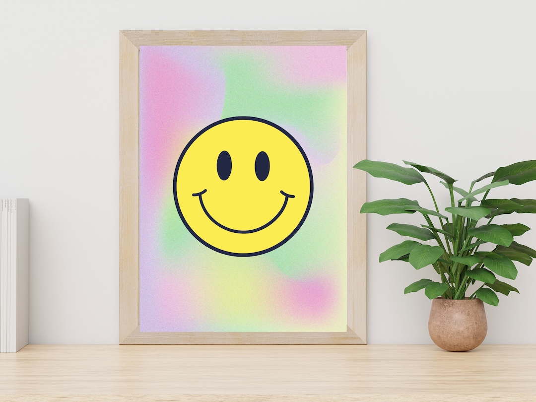Smiley Face Multi Coloured Print - Psychedelic Wall Art - Rainbow Art ...