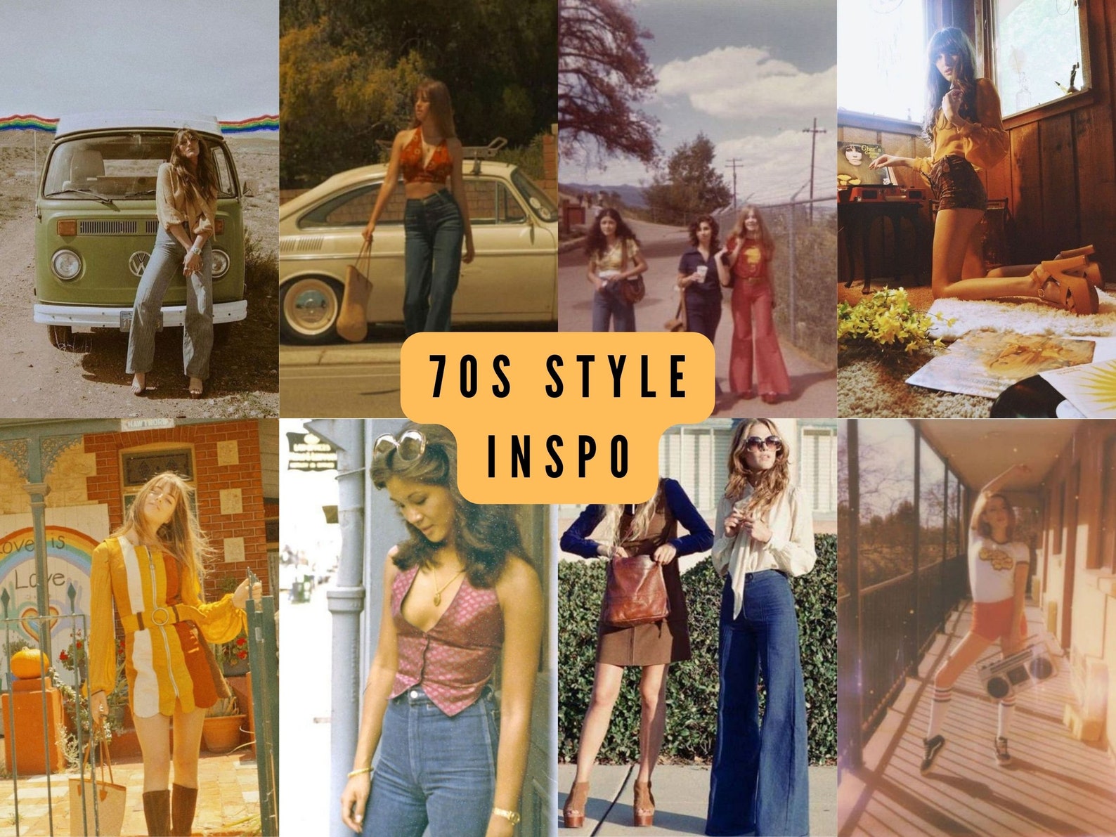 70's Aesthetic Photo Wall Collage Kit - Hippy Aesthetic Decor - 70's ...