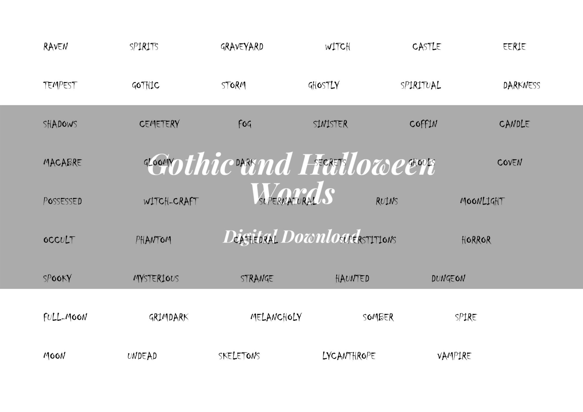 Gothic and Halloween Words - Digital Download - Etsy