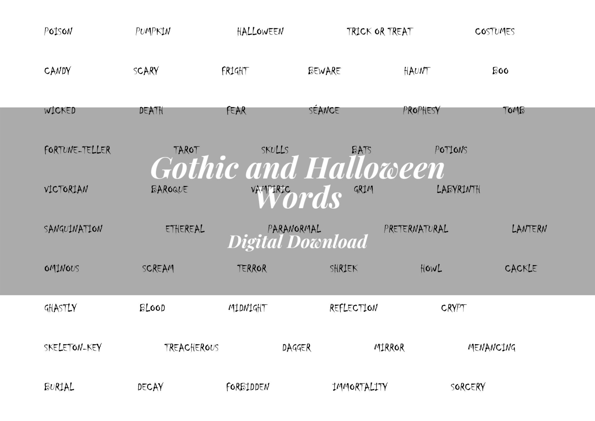 Gothic and Halloween Words - Digital Download - Etsy
