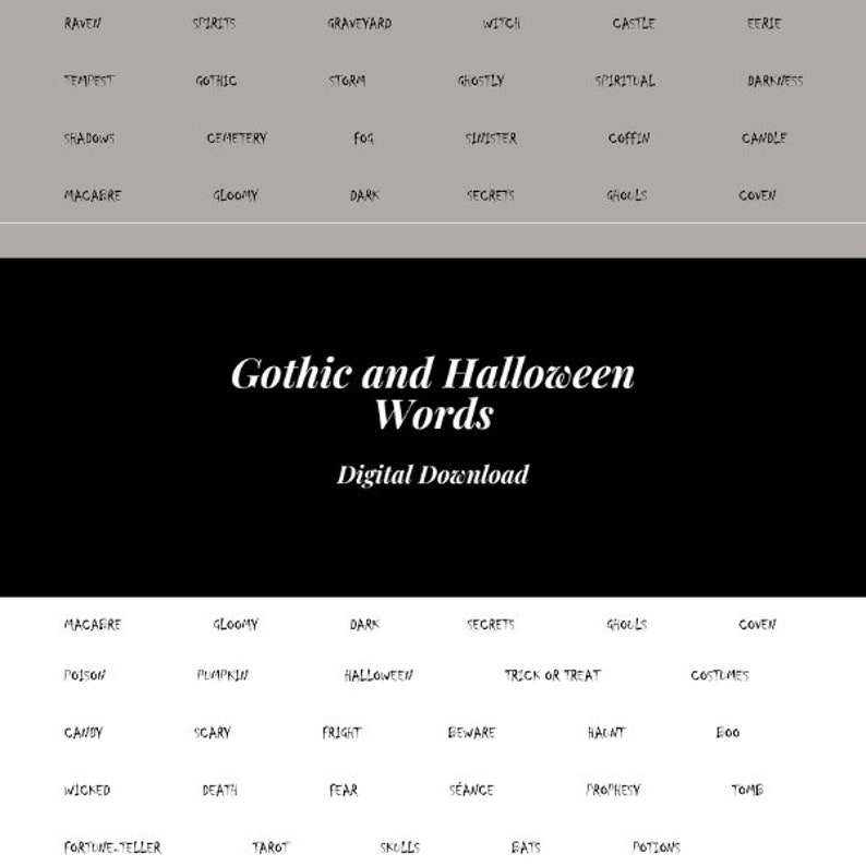 Gothic and Halloween Words - Digital Download - Etsy