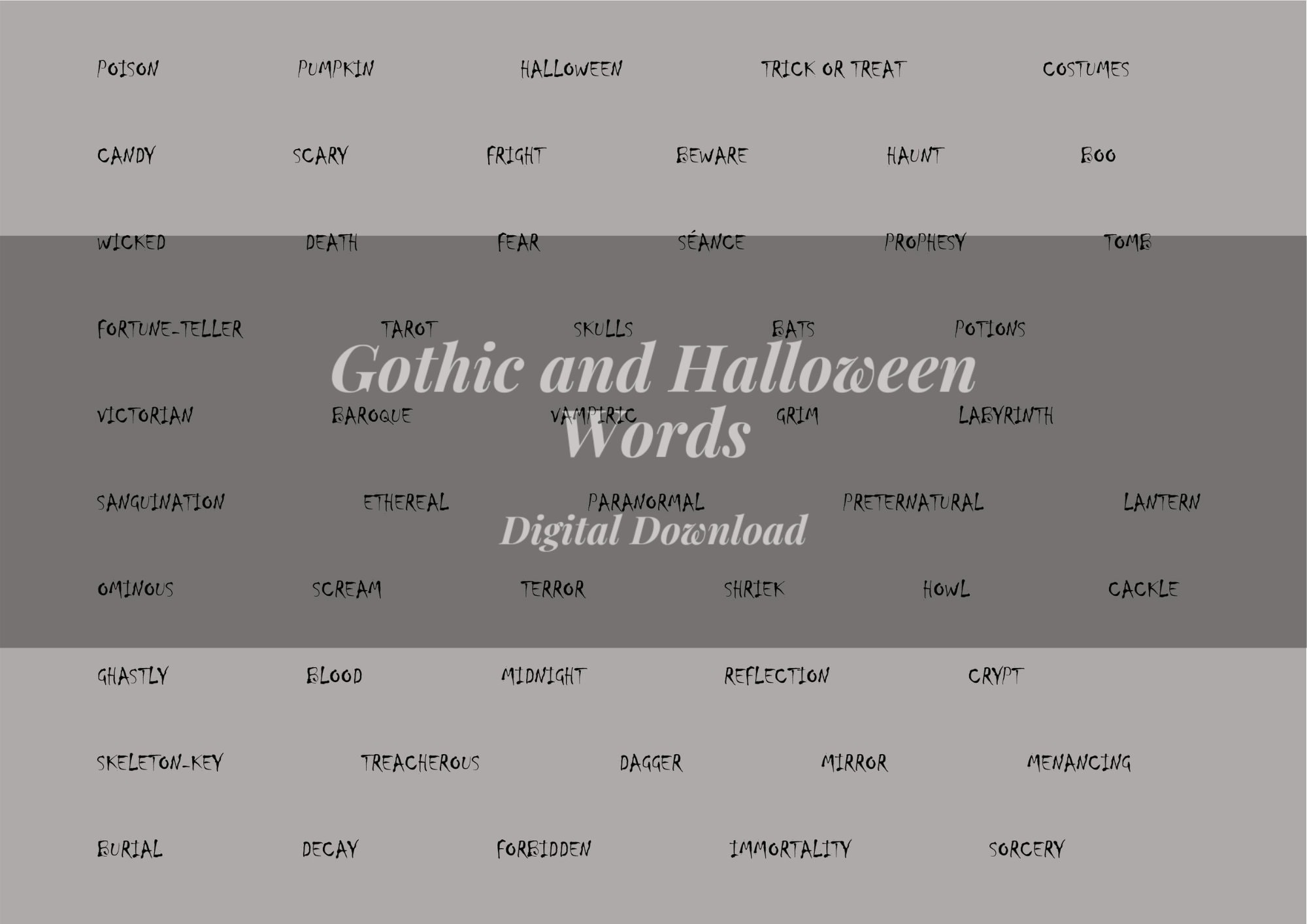 Gothic and Halloween Words - Digital Download - Etsy