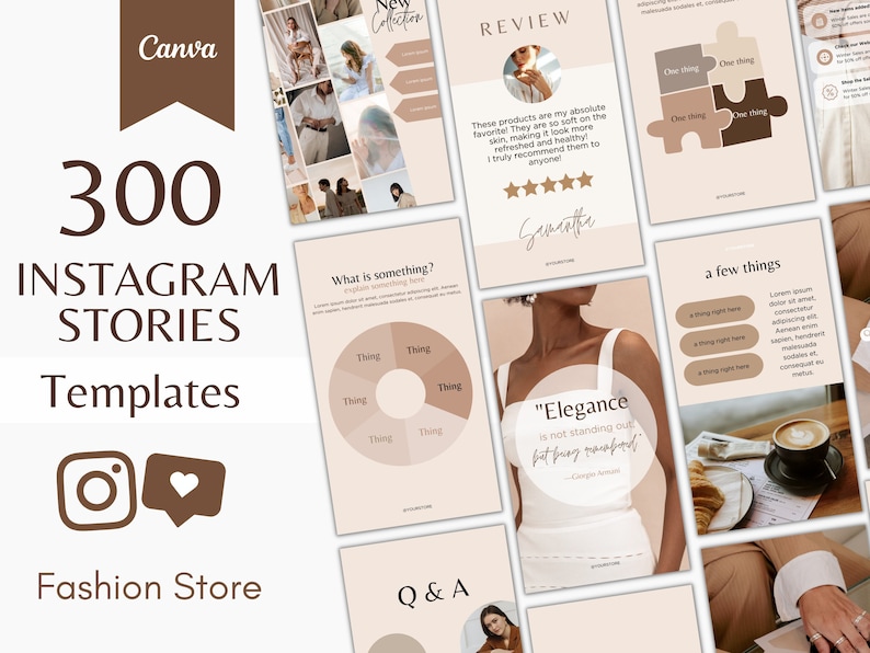 300 Neutral Fashion Instagram Story Templates: Minimalist Canva ...