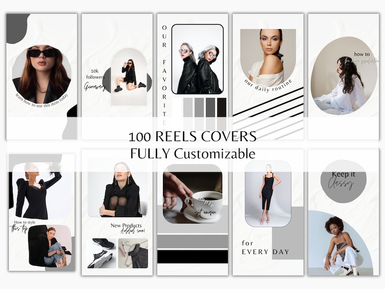 100 Black Instagram Reels Covers Templates for Business Shop neutral ...