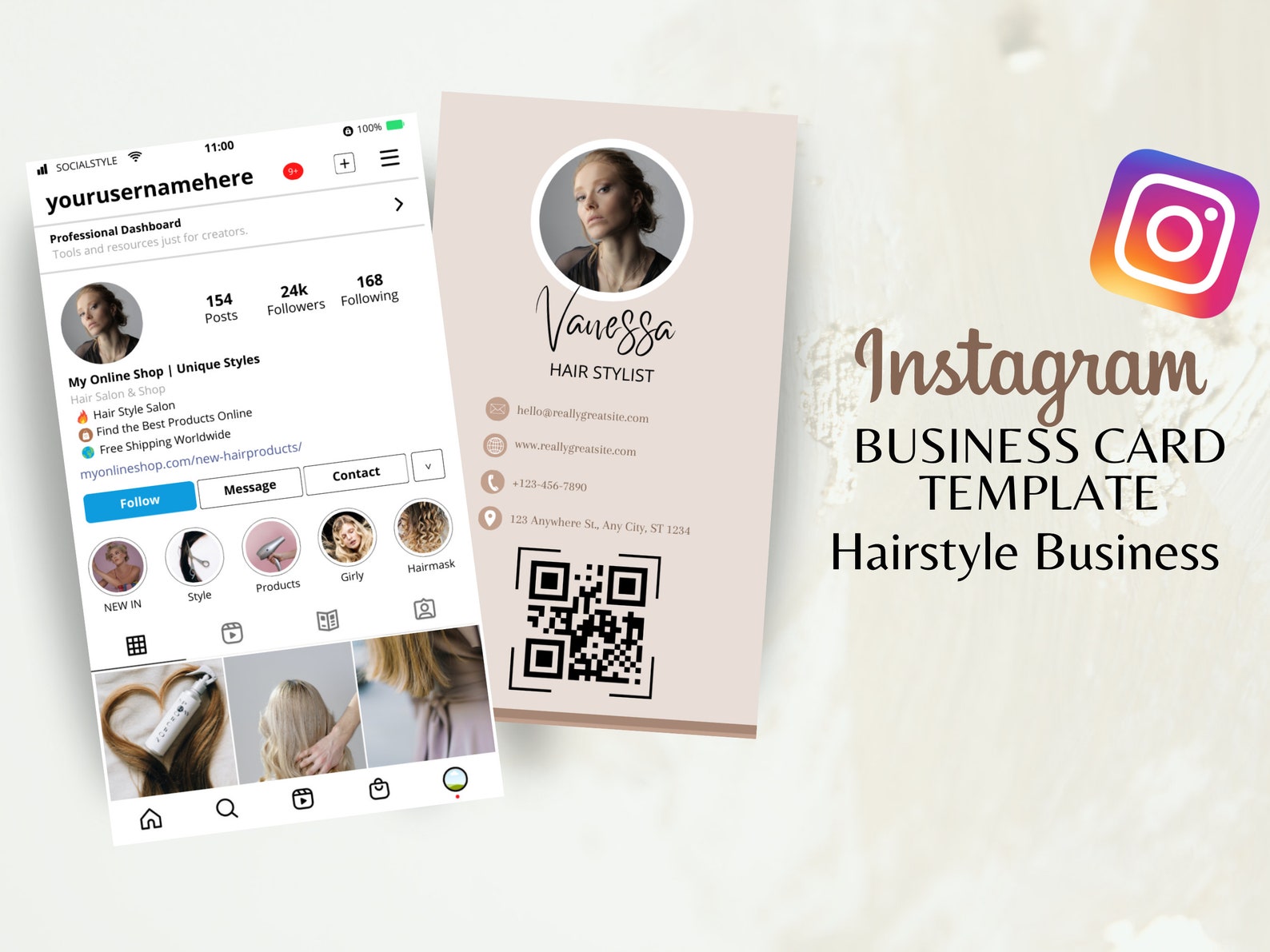 Business Card Template Design, Instagram Business Card, Hairstyle ...