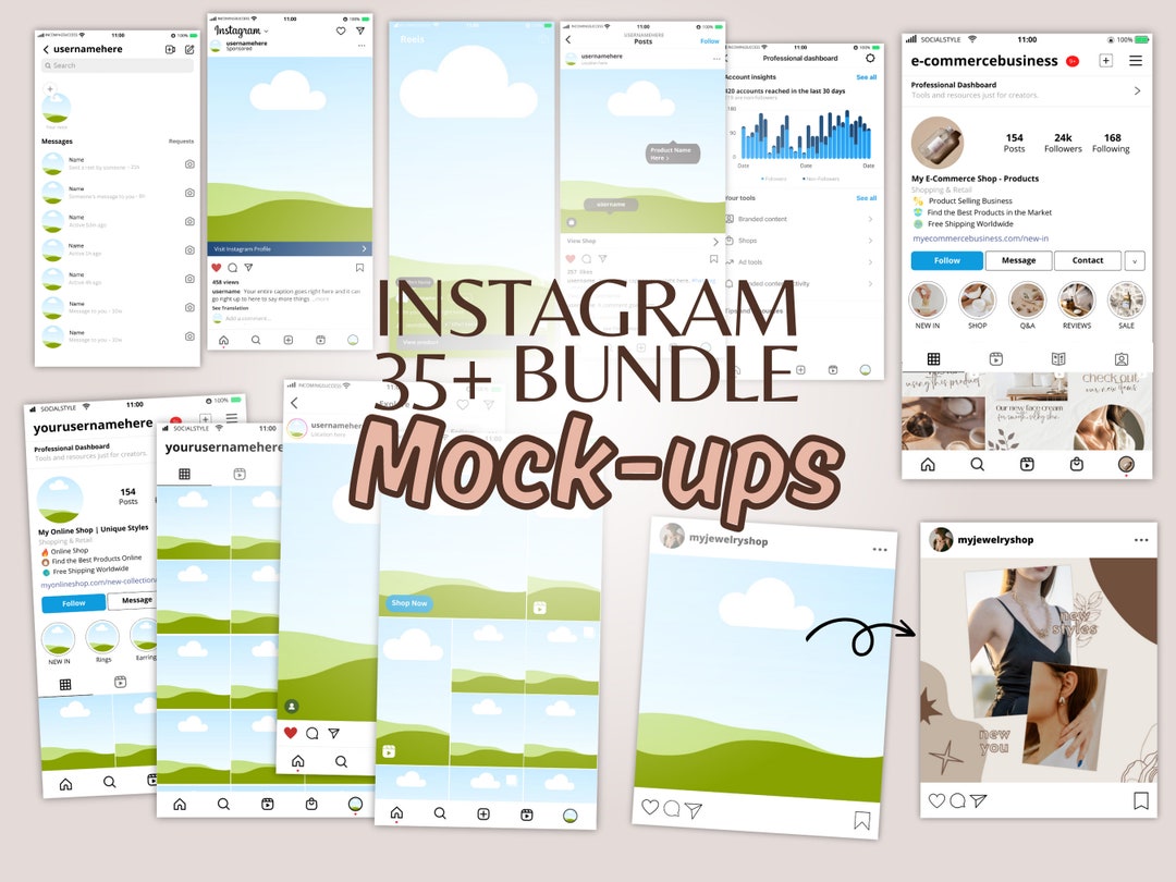 35 MOCK-UPS BUNDLE: Instagram Profile Mock-up Editable Canva Templates ...