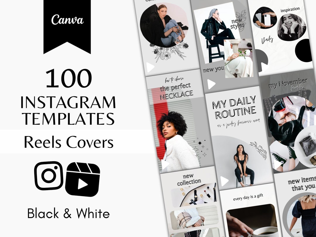 100 Black & White Instagram Reels Covers: Minimal Canva Templates (PDF ...
