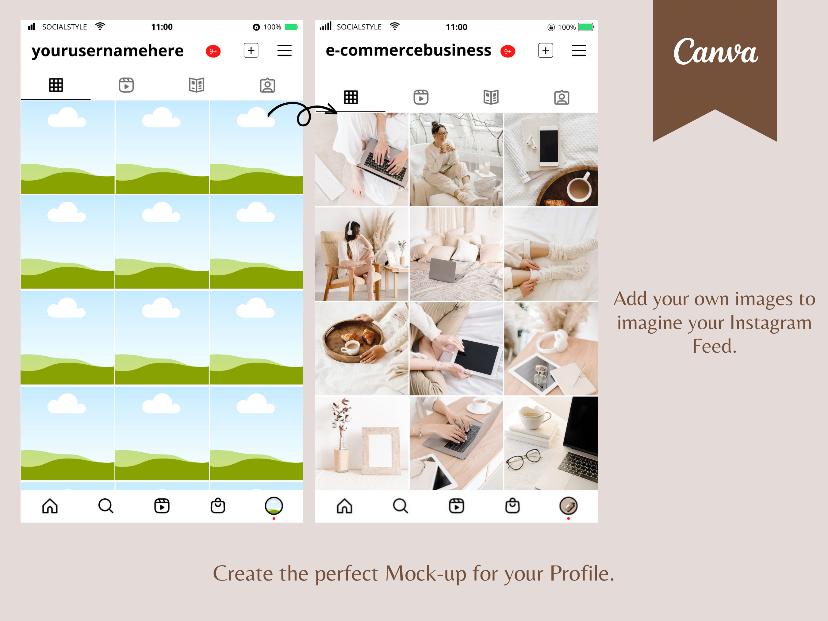 Instagram Profile Mockup Templates: Feed, Reels, Posts (canva Editable ...