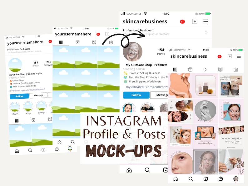 Instagram Profile Mock-up Editable Canva Templates for Feed, Reels ...