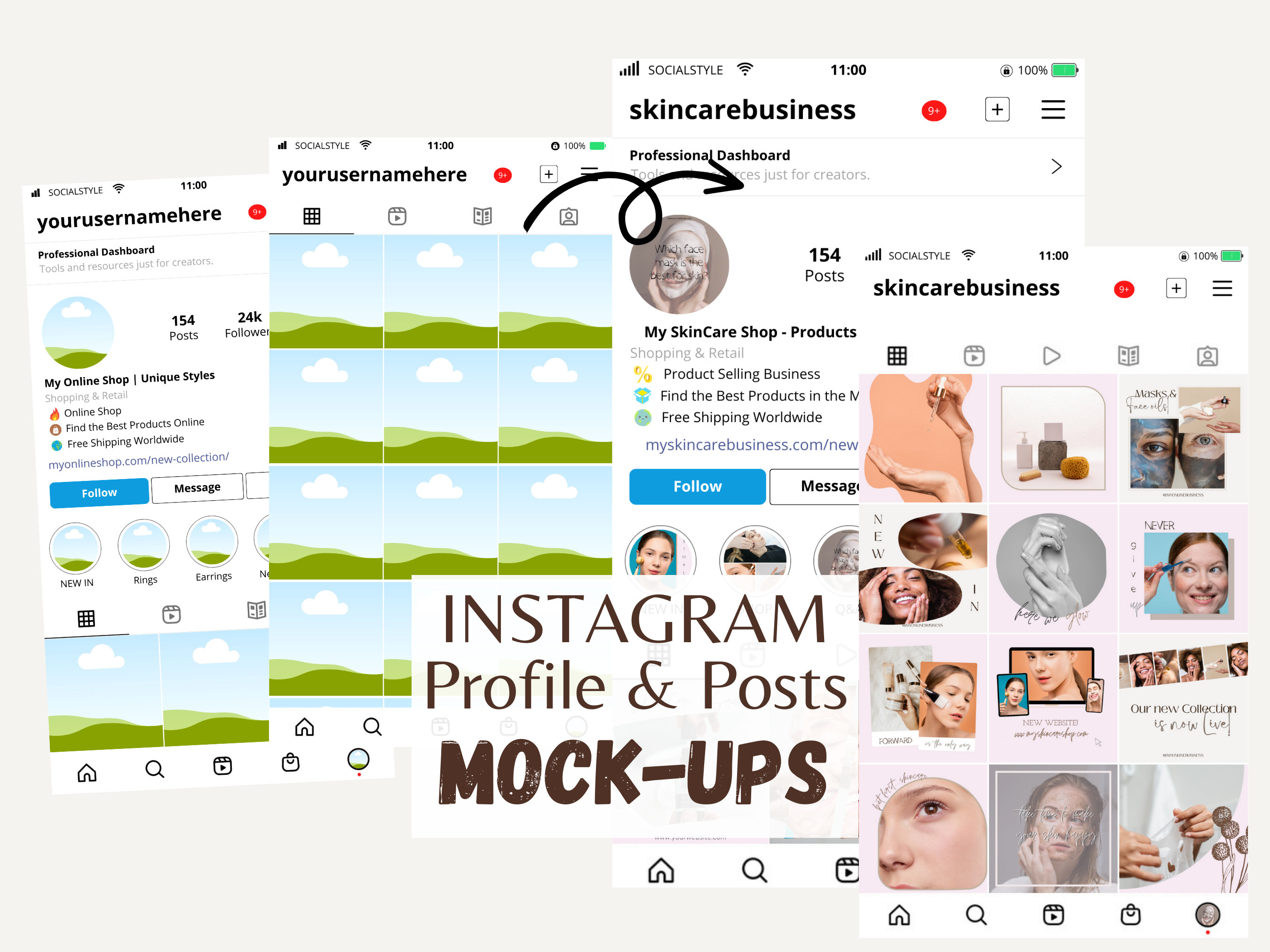 Instagram Profile Mock-up Editable Canva Templates for Feed, Reels ...