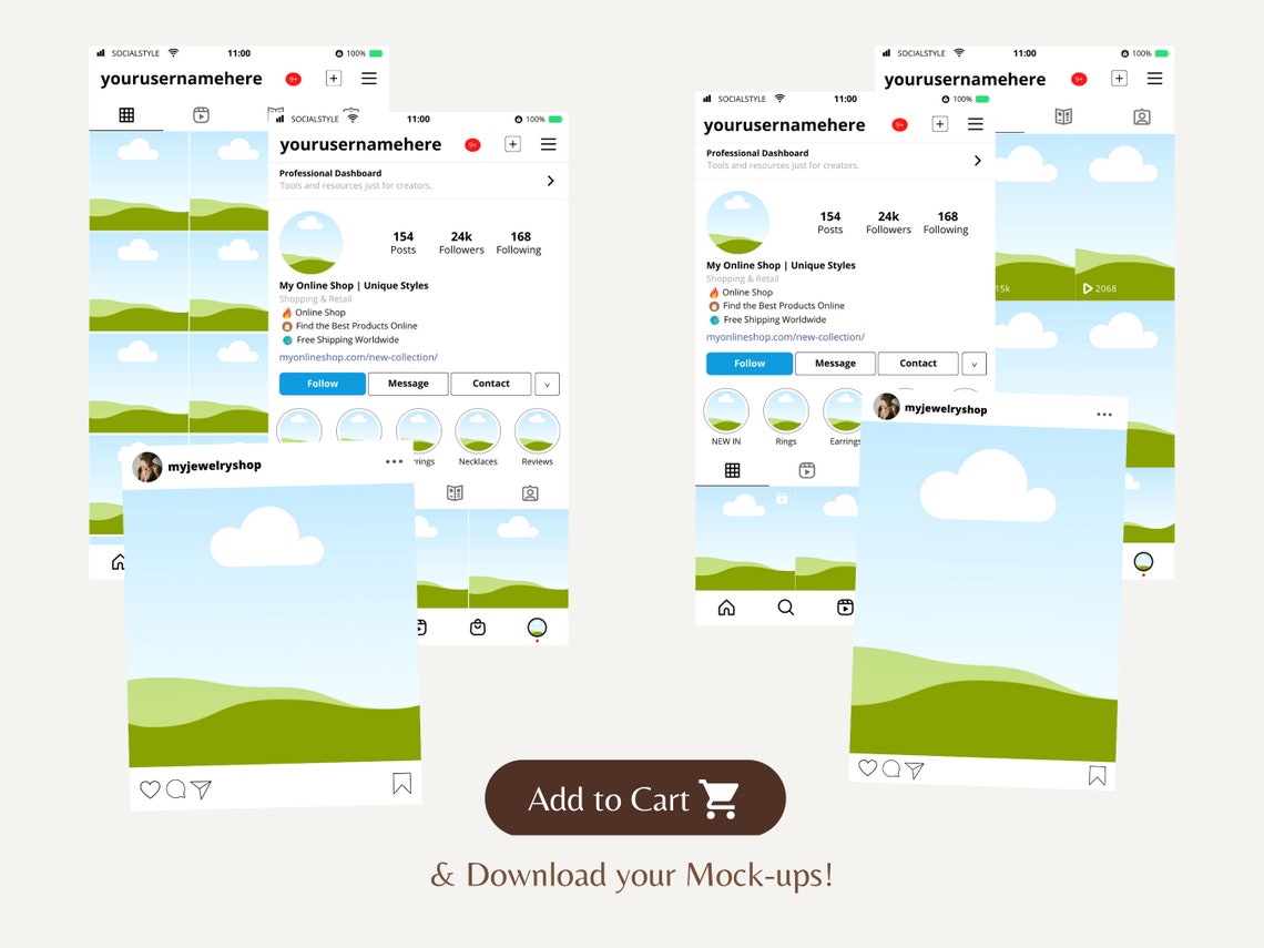 Instagram Profile Mock-up Editable Canva Templates for Feed, Reels ...