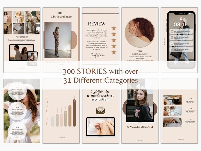 300 Neutral Fashion Instagram Story Templates: Minimalist Canva ...