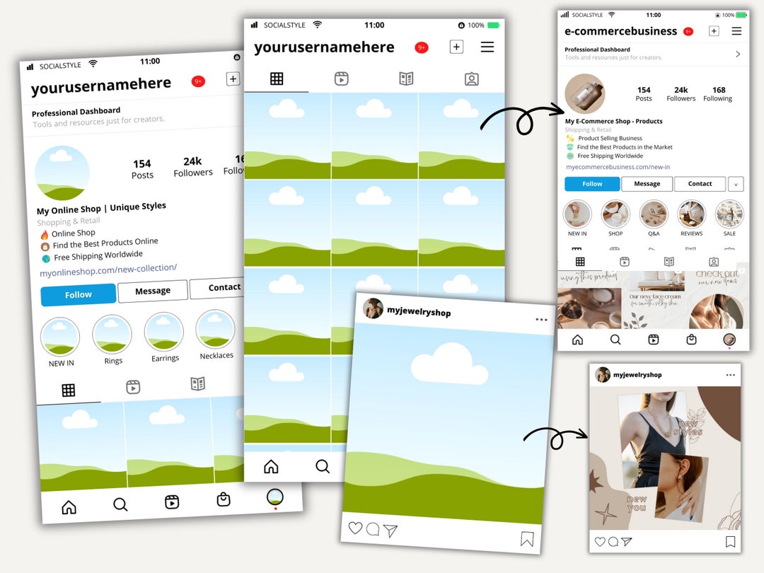 Instagram Profile Mockup Canva Templates: Social Media Feed Planner ...