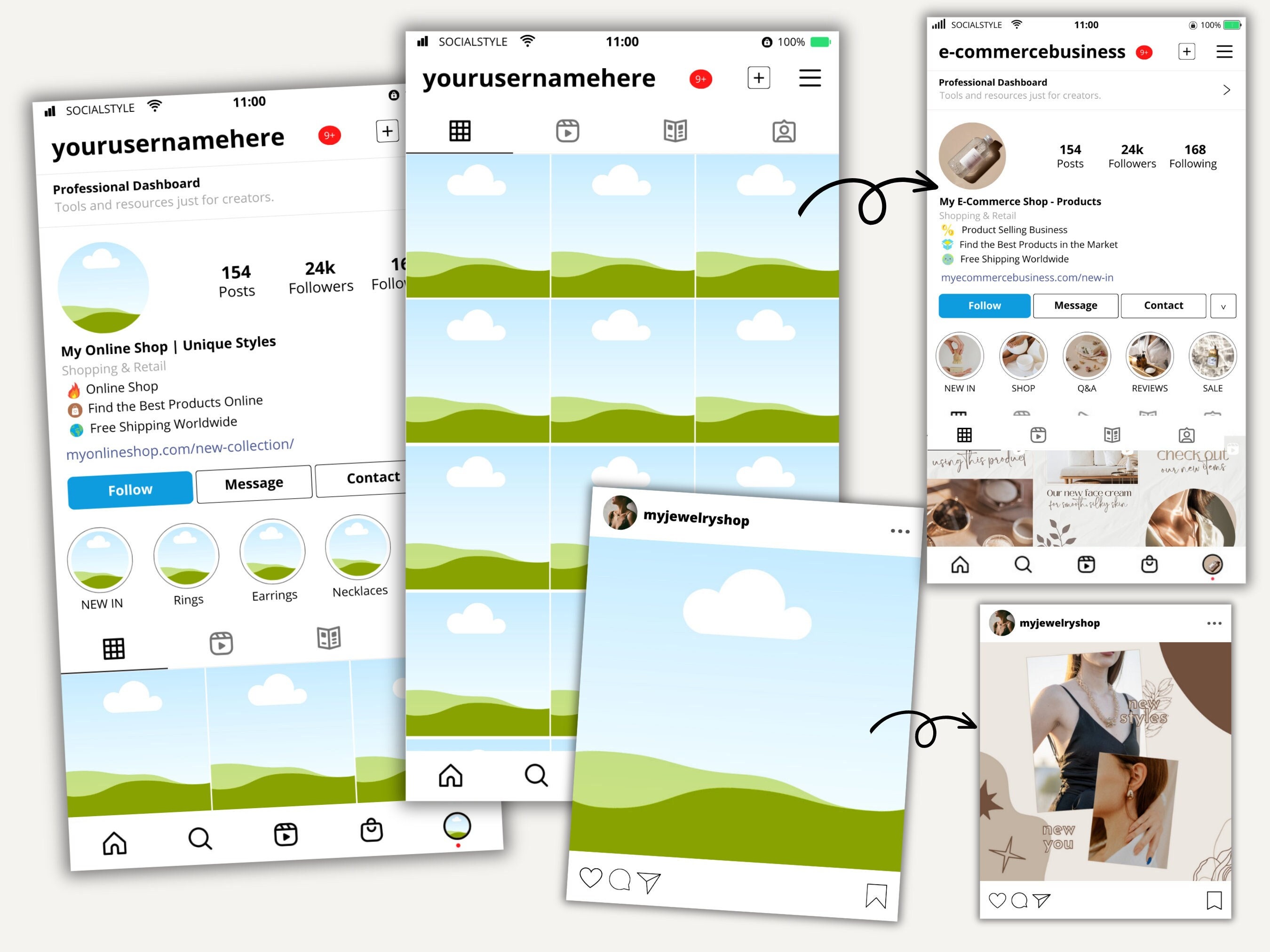 Instagram Profile Mock-up Editable Canva Templates for Feed, Reels ...