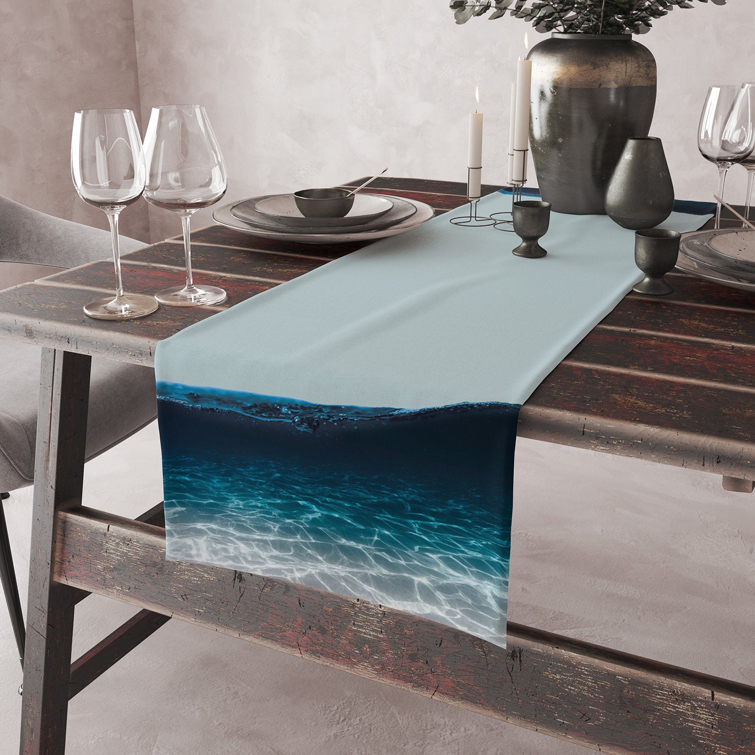 Ocean Print Blue Table Runner Tropical Table Runner Wedding Table ...
