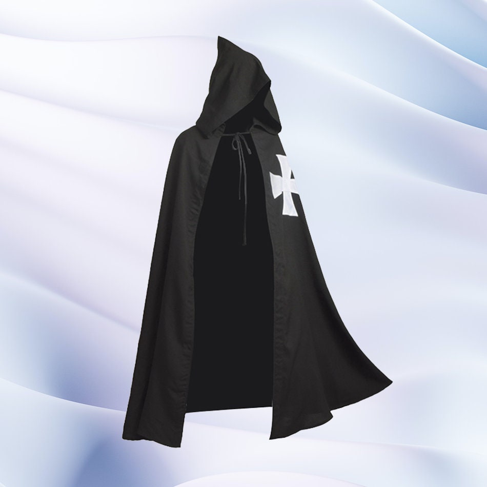 Medieval Crusader Templar Knight Cloak, Black Warrior LARP Red Cross ...