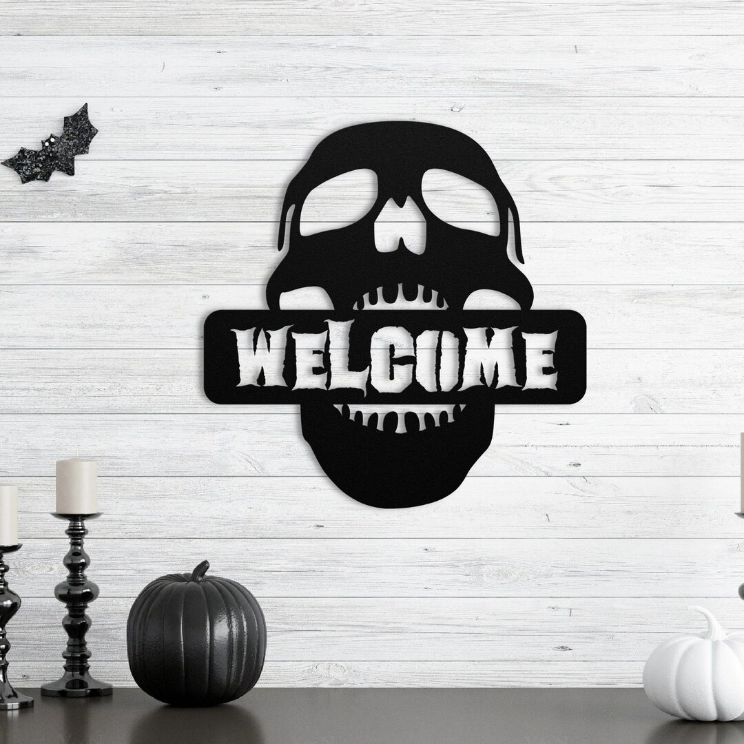 Skull Halloween Welcome Sign Easy Halloween Decor - Etsy