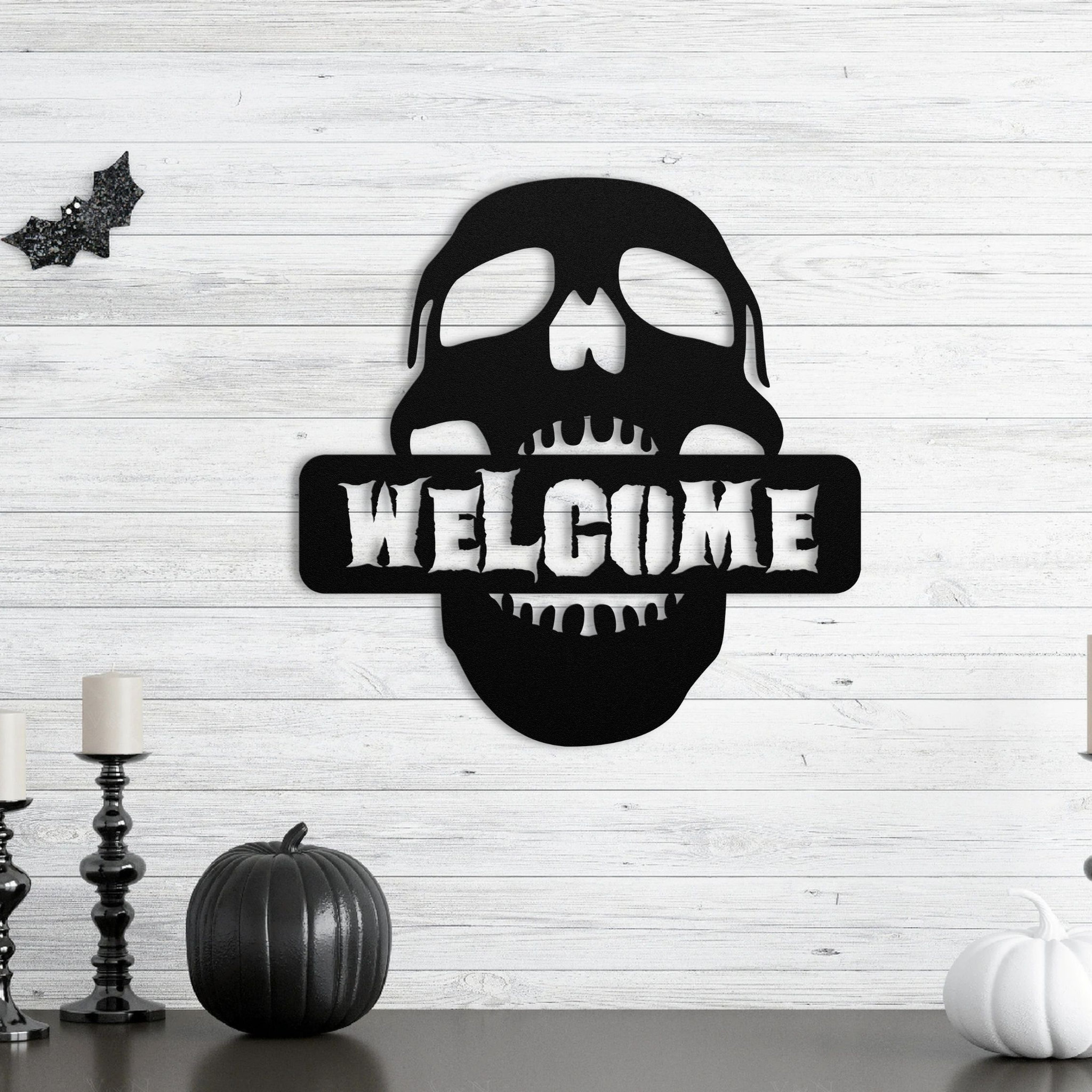Skull Halloween Welcome Sign Easy Halloween Decor - Etsy