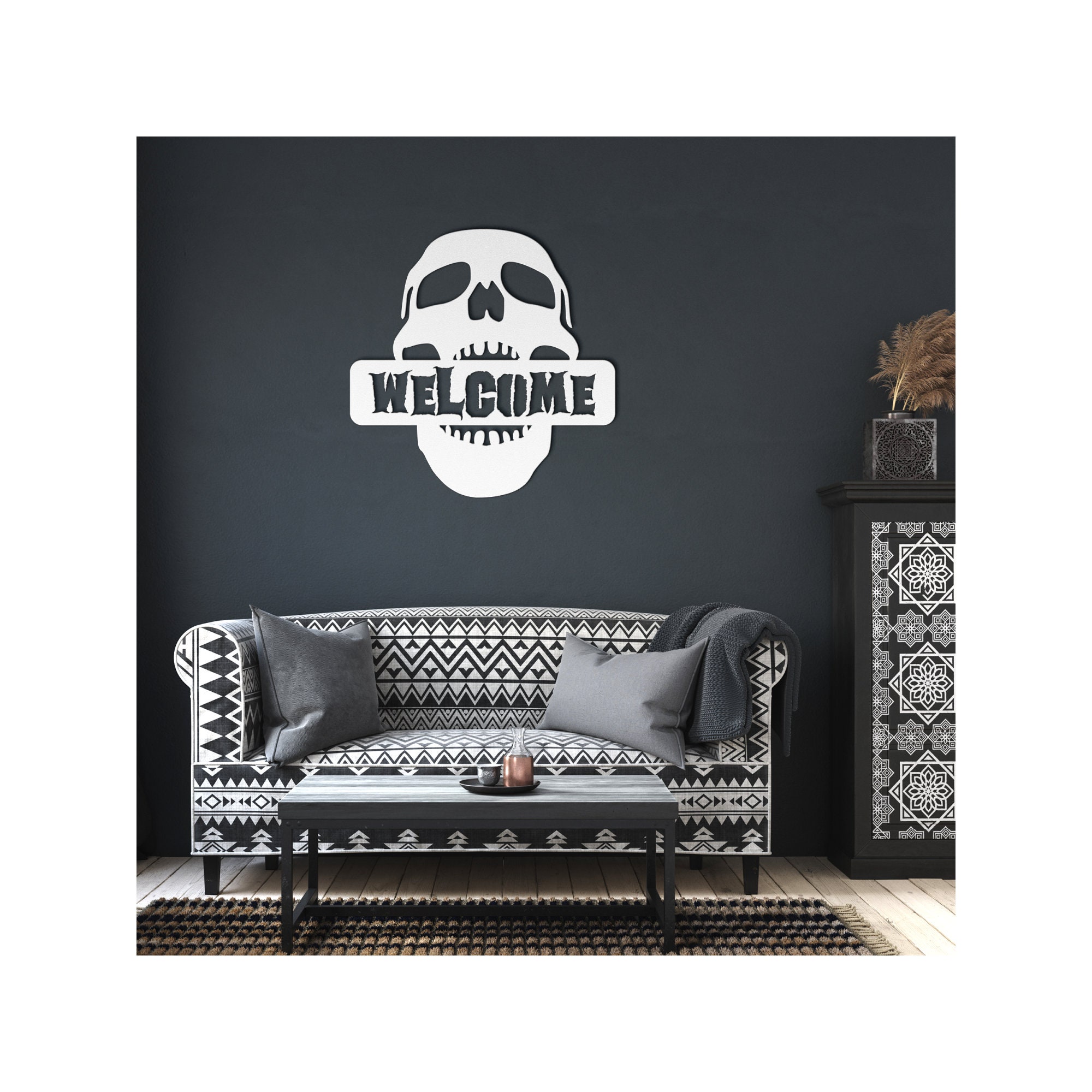 Skull Halloween Welcome Sign Easy Halloween Decor - Etsy