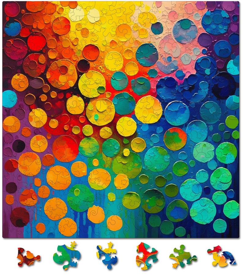 Colorful Wooden Puzzle With 200 Unique Pieces Rainbow Dots Relaxing and ...