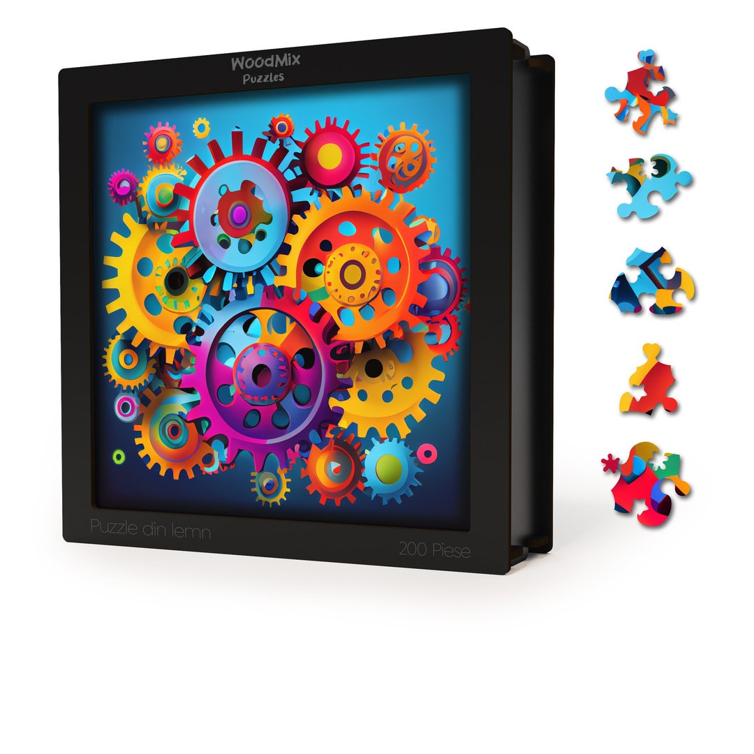 Eco-friendly Wooden Jigsaw Puzzle With 200 Unique Pieces Colorful Gears ...
