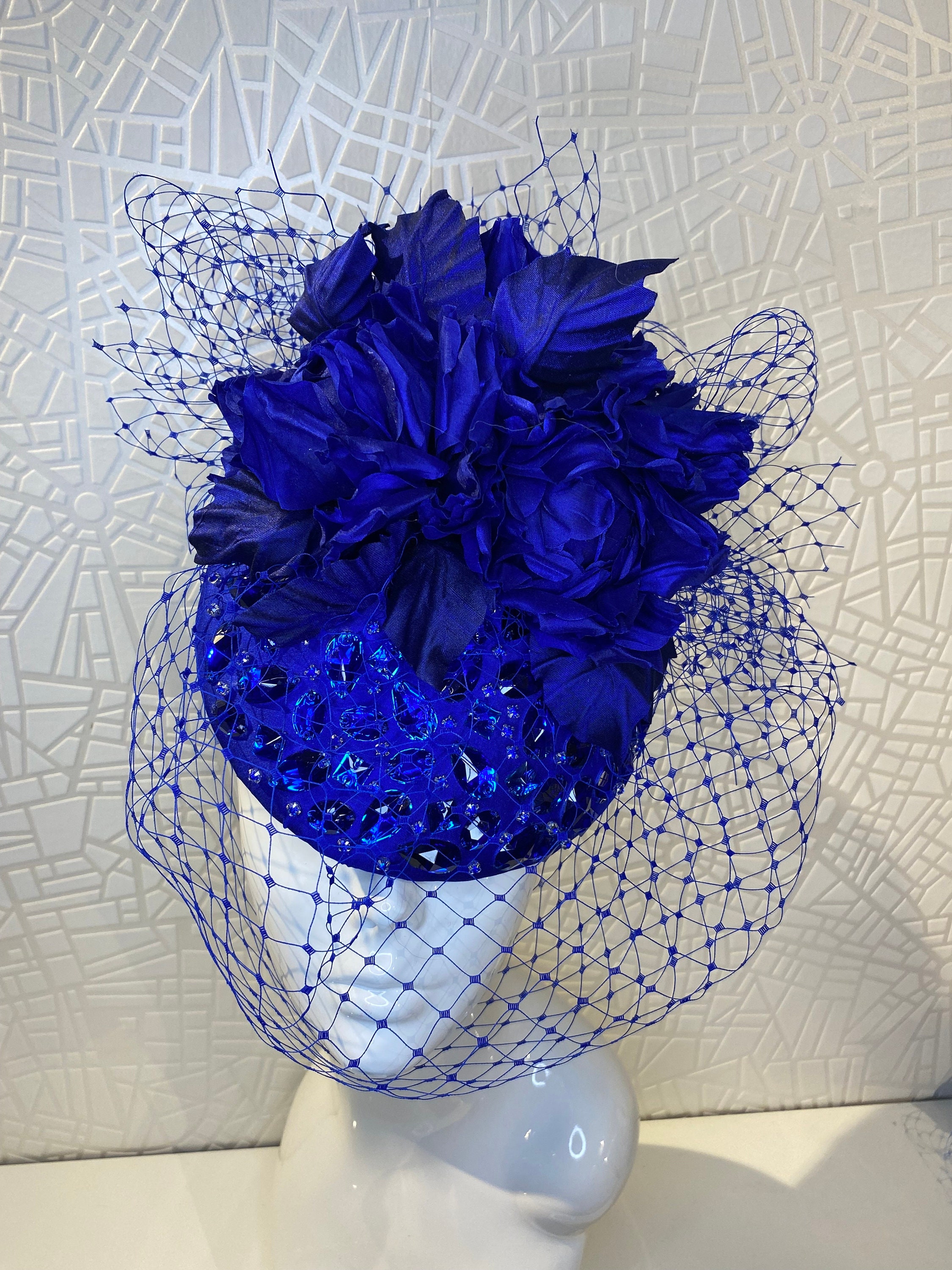 NEW Electric Blue Beaded Silk Rose Veiled Hat - Etsy