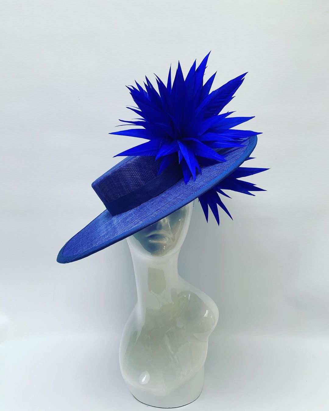 Stunning Colbalt Blue Boater Perfect for Cheltenham Ascot Mother of the ...