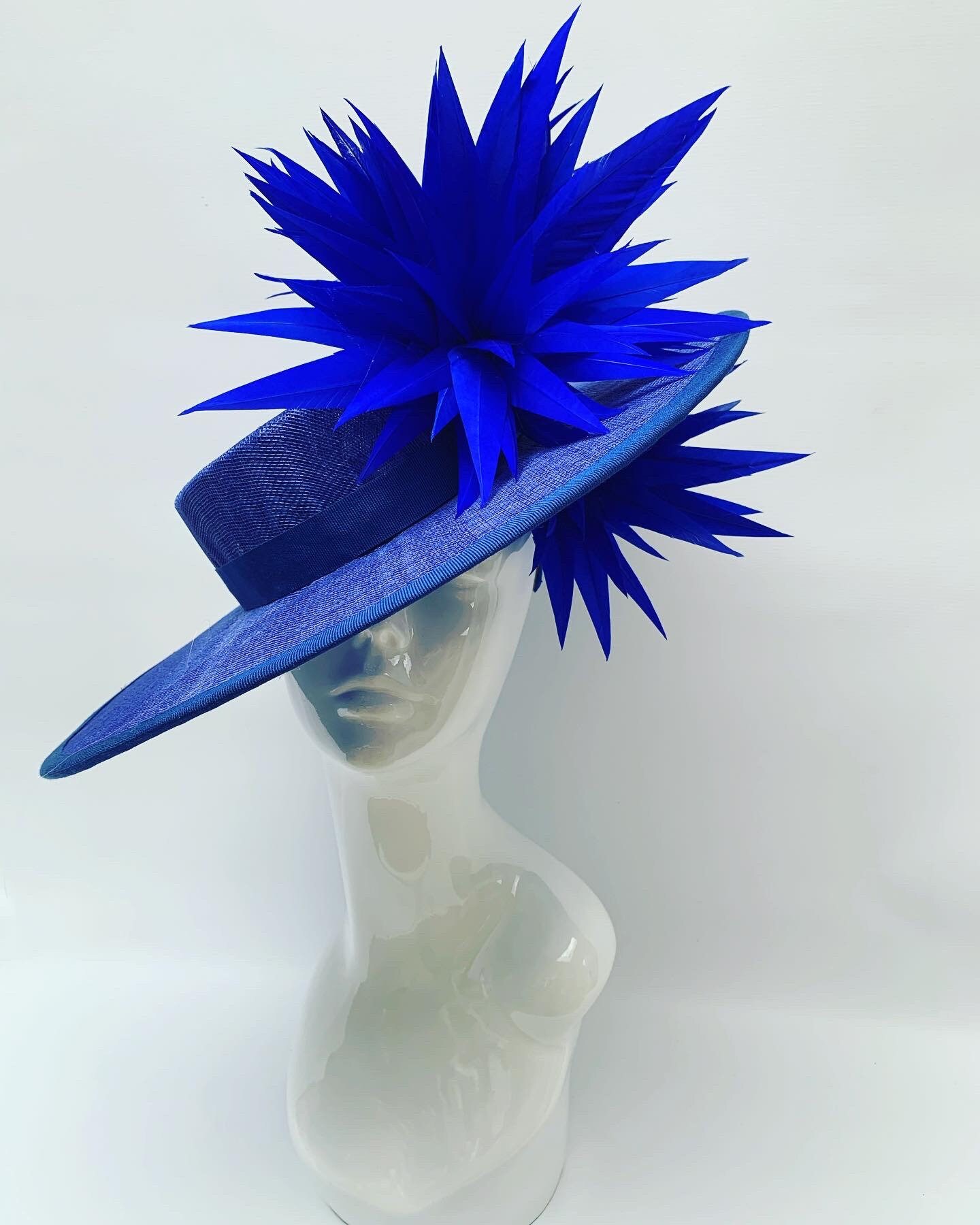 Stunning Colbalt Blue Boater Perfect for Cheltenham Ascot Mother of the ...