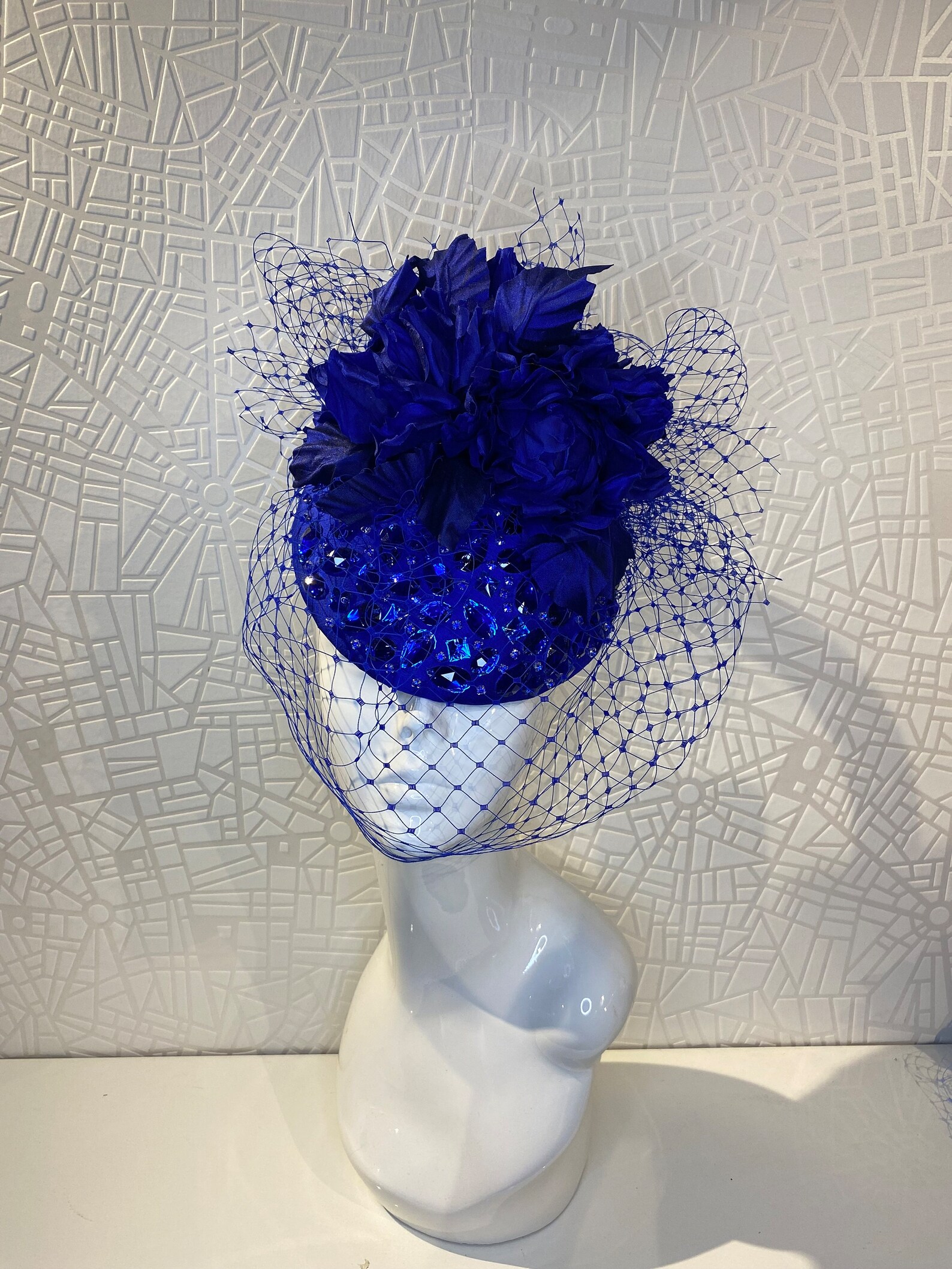 NEW Electric Blue Beaded Silk Rose Veiled Hat - Etsy