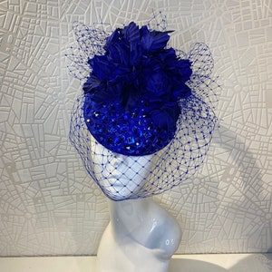 NEW Electric Blue Beaded Silk Rose Veiled Hat - Etsy