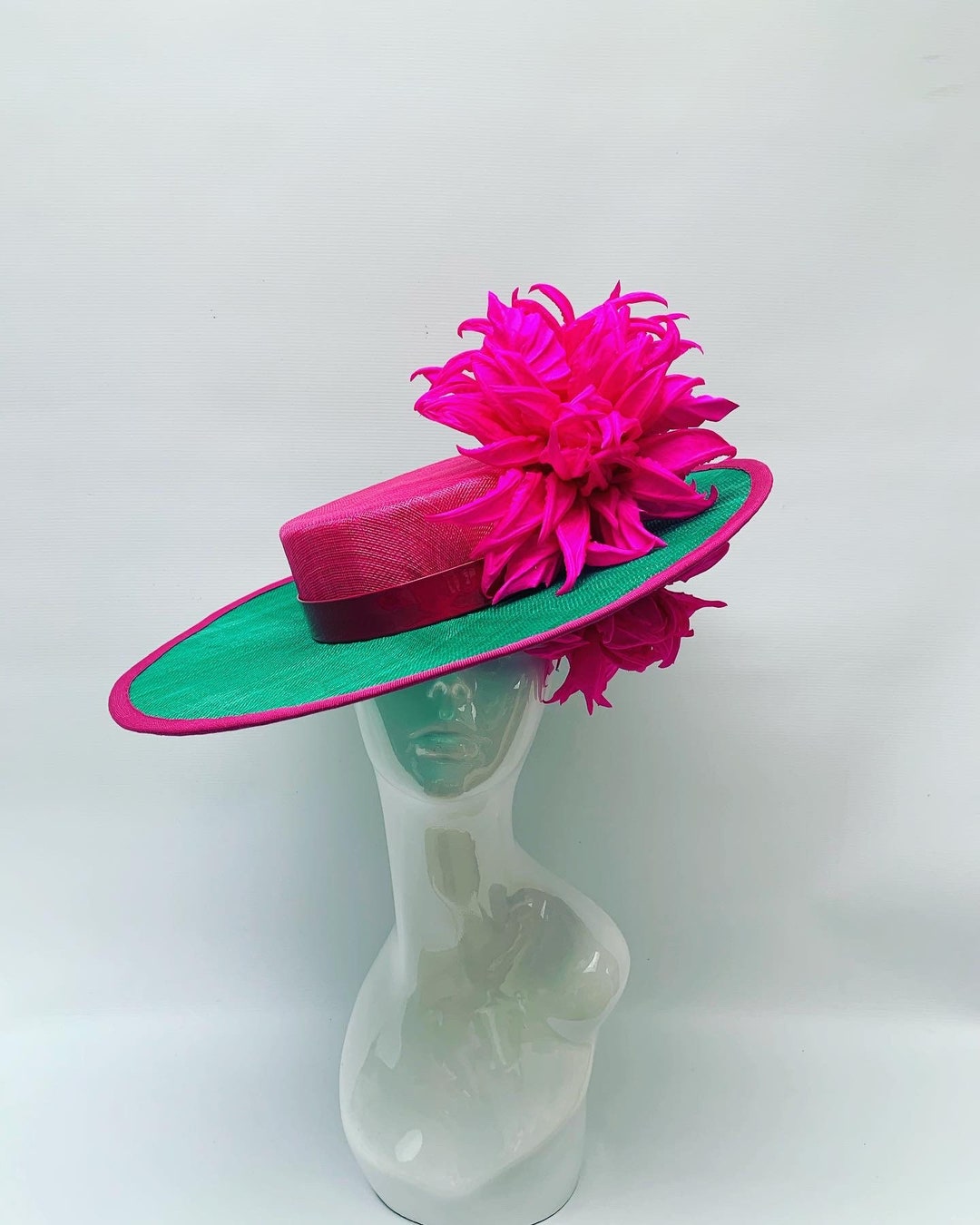 Stunning Emerald Green and Pink Boater Perfect for Cheltenham Ascot ...