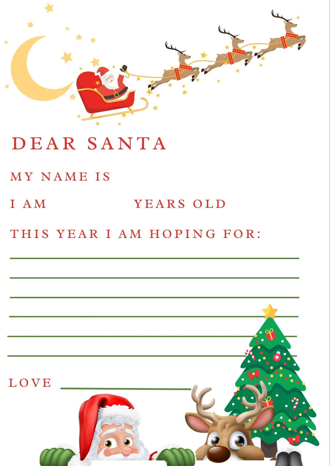 Dear Santa Letter for Children, Christmas Santa Letter - Etsy