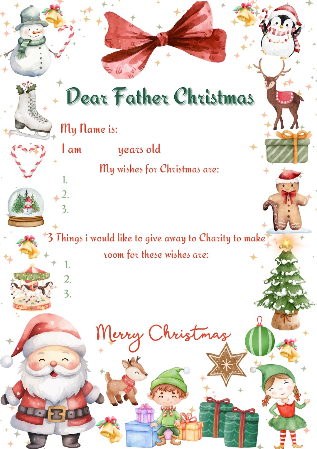 Dear Father Christmas Letter, Digital Download Santa Letter for ...