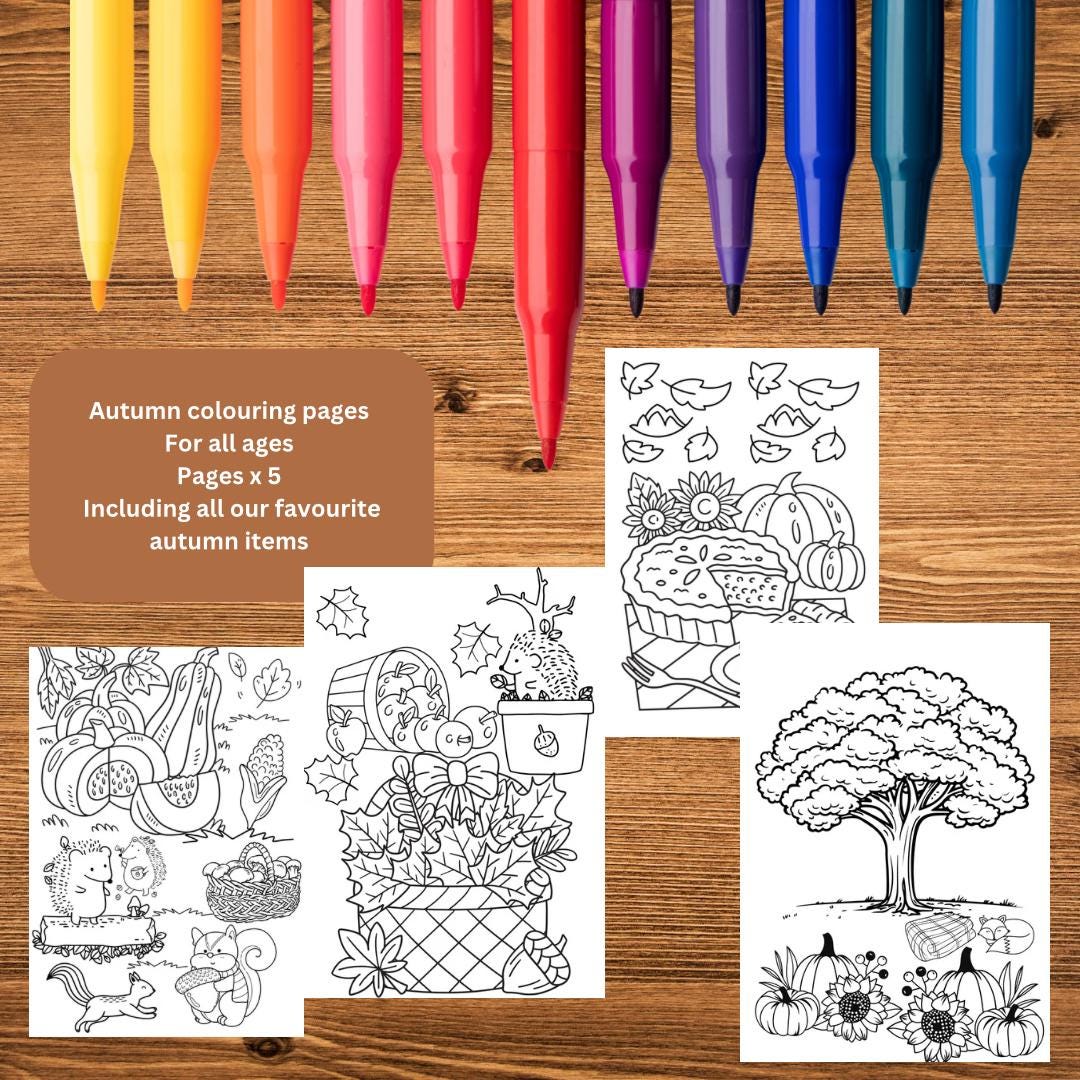 Autumn Colouring Pages X 5. Digital Download. PDF Printable. - Etsy