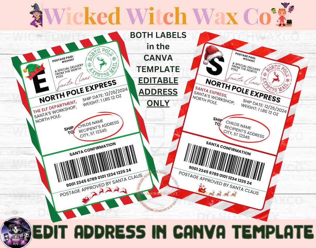 Custom Elf & Santa Shipping Postage Label Printable Christmas North ...