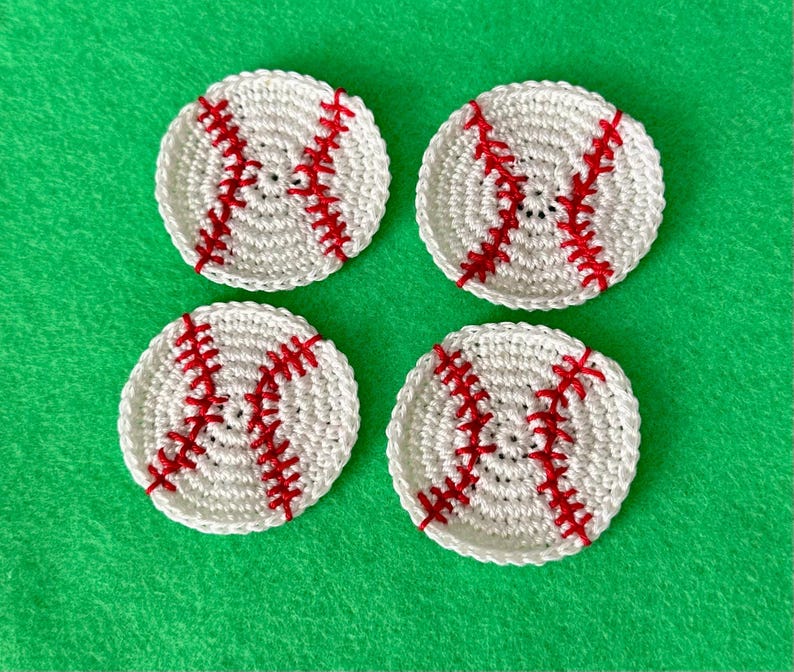 4 Pic Crochet Baseball Applique 2”/5 Cm., Handmade Baseball Applique - Etsy