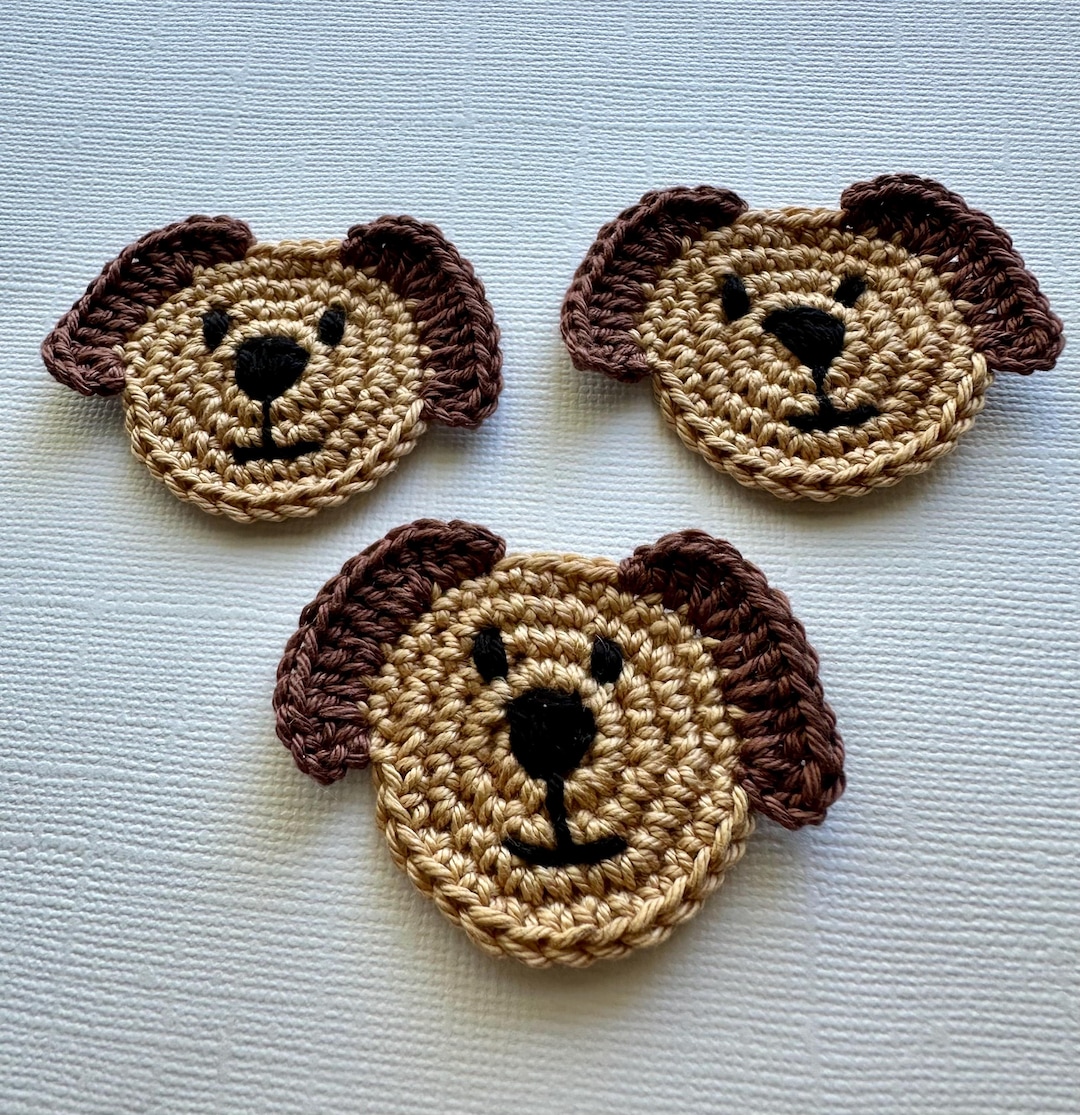 Crochet Dog Face Applique, Dog Face Applique Set of 3 Assorted Dog ...