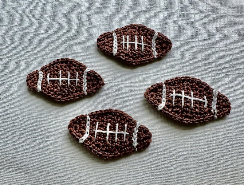 4 Pic Crochet Football Applique 2.5”/6 Cm., Handmade Football Applique ...