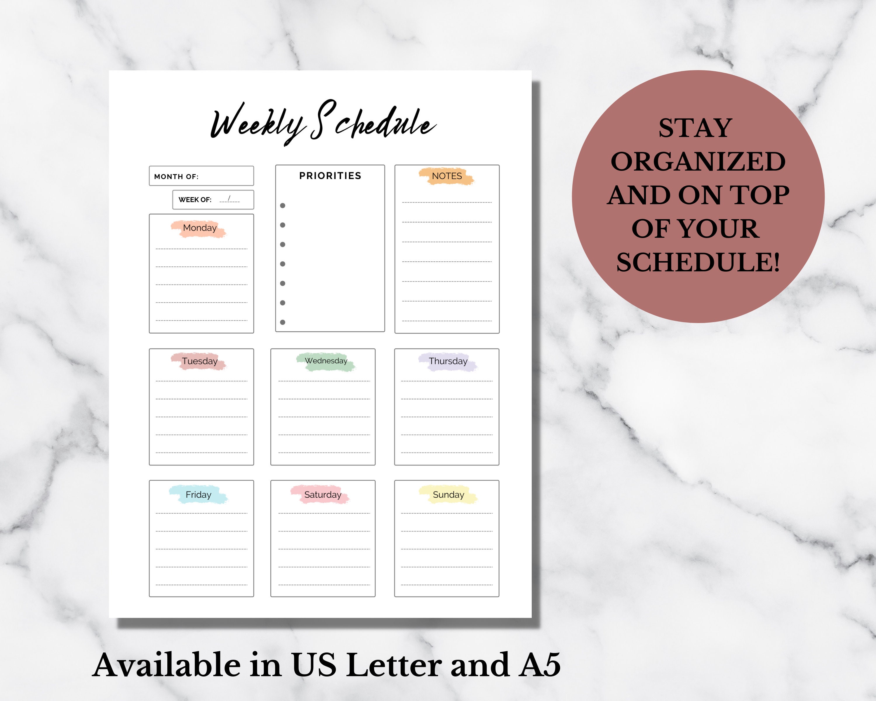Weekly Schedule Printable, Weekly Planner Printable, Desk Weekly ...