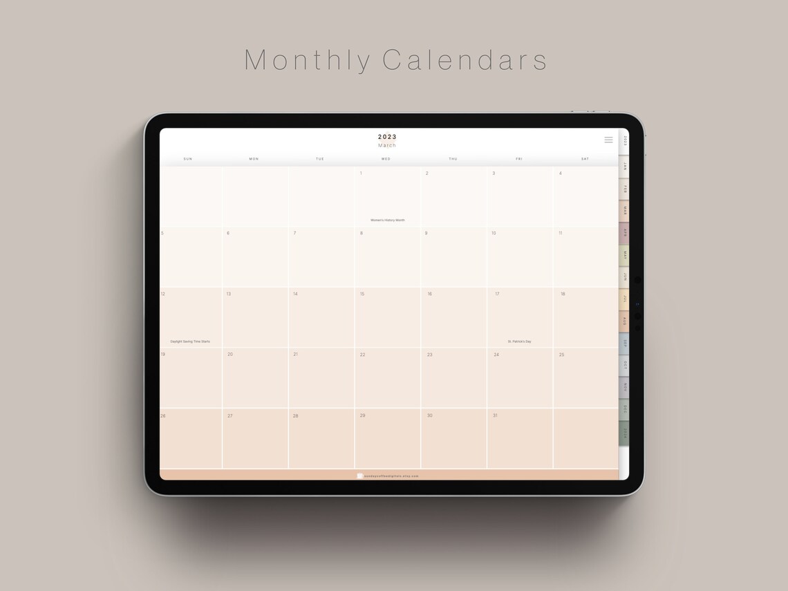 2023 Digital Monthly Calendar iPad Download Neutral Tone Notability ...