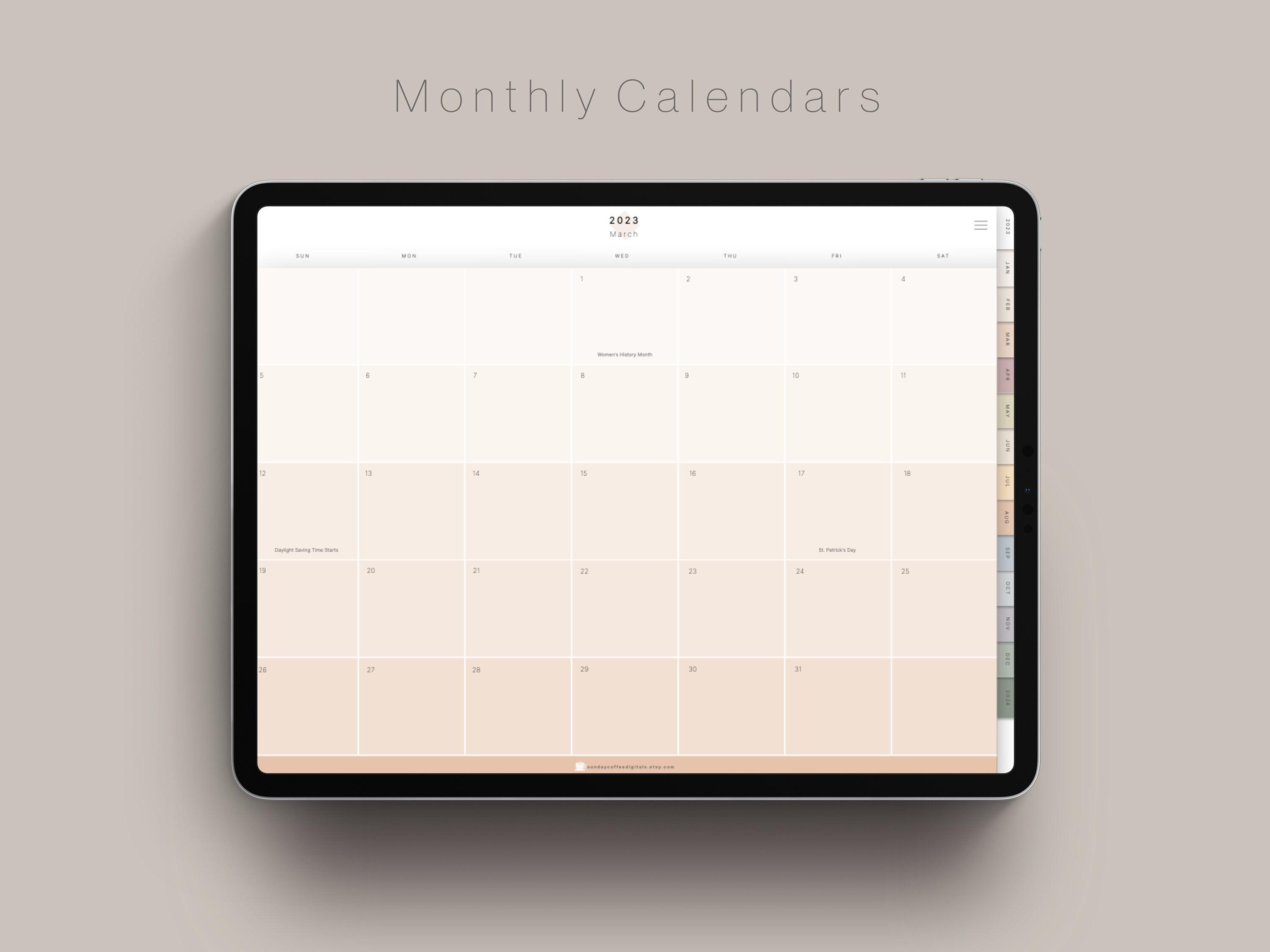 2023 Digital Monthly Calendar iPad Download Neutral Tone Notability ...