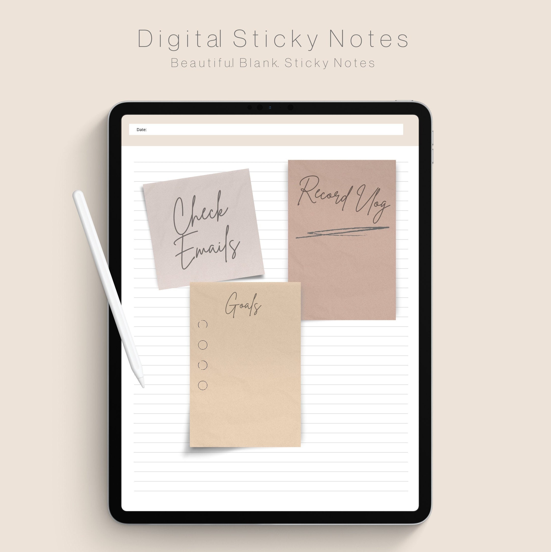 Digital Sticky Notes, Neutral Tones, Instant Digital Download ...