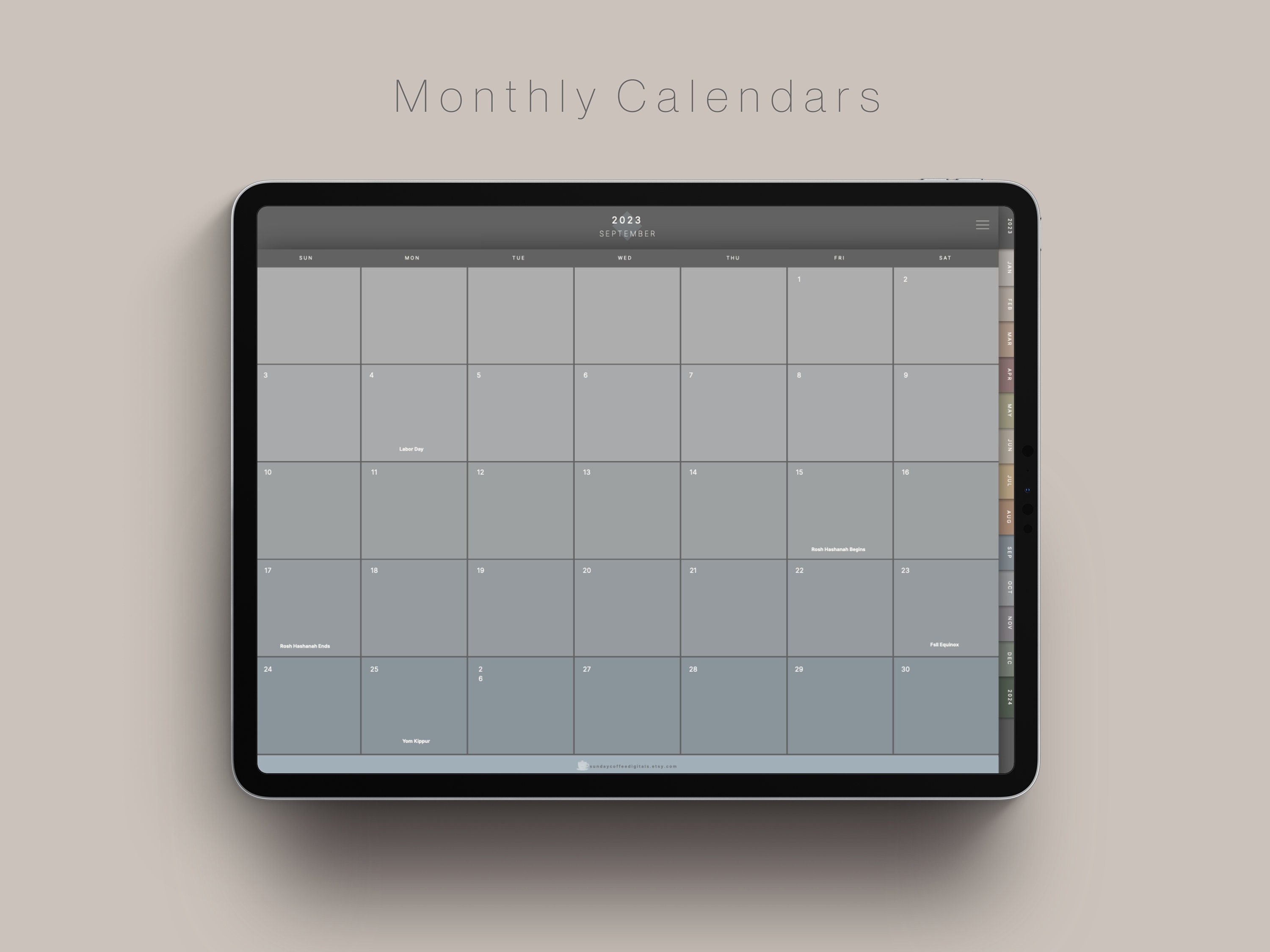 Dark Mode 2023 Digital Monthly Calendar iPad Download | Neutral Tone ...
