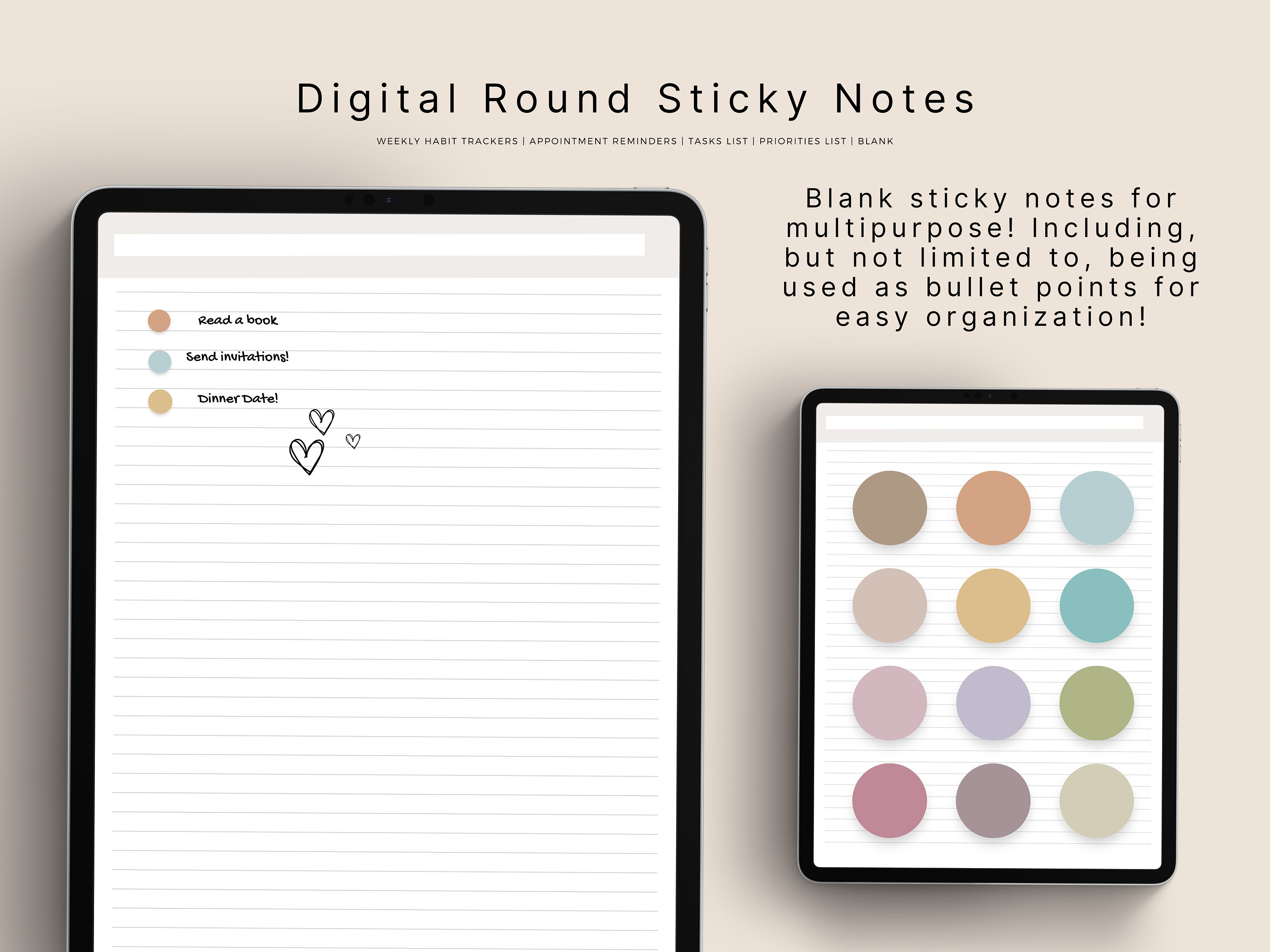 Digital Round Sticky Notes, Neutral Tones, Instant Digital Download ...