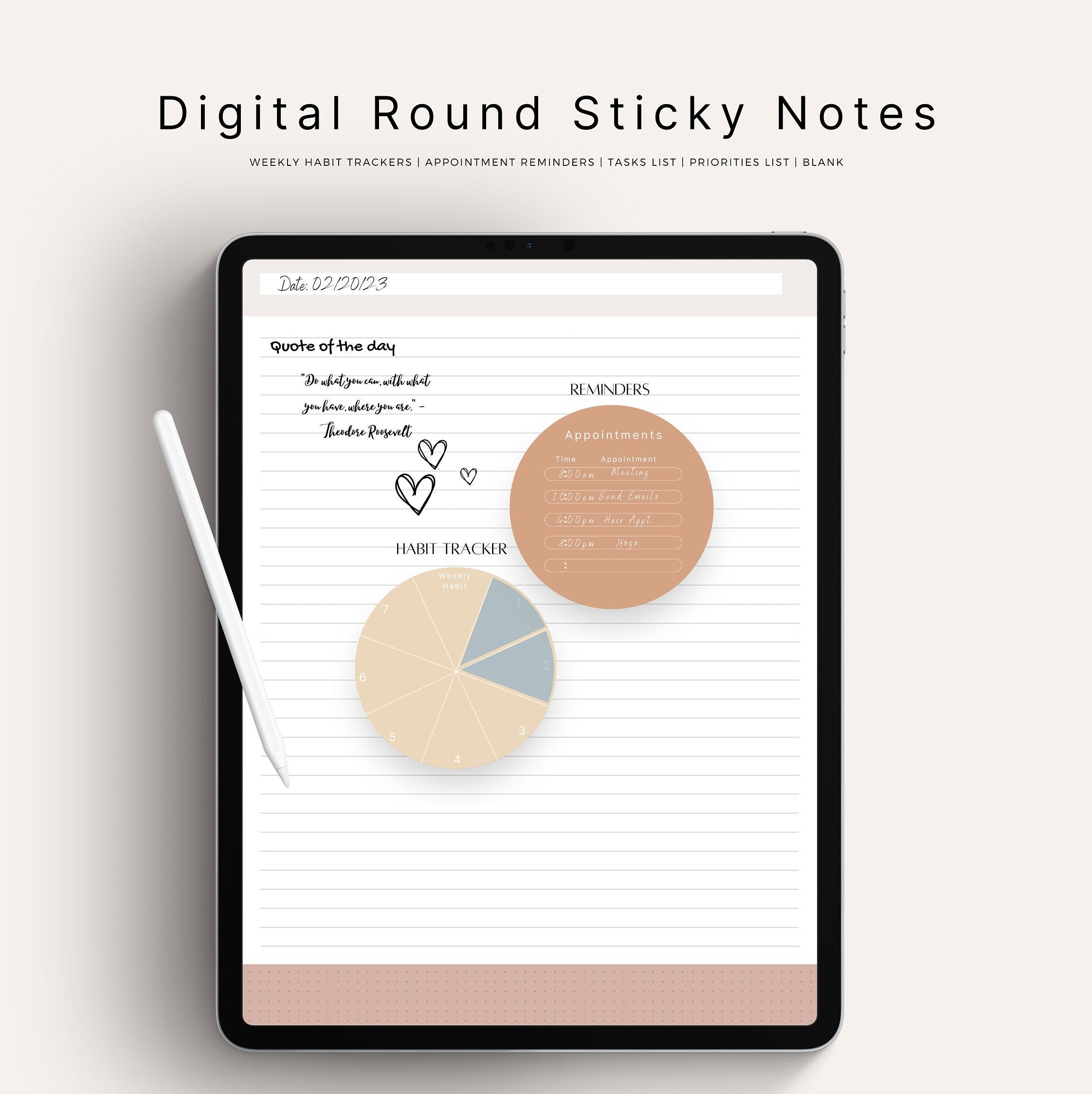 Digital Round Sticky Notes, Neutral Tones, Instant Digital Download ...