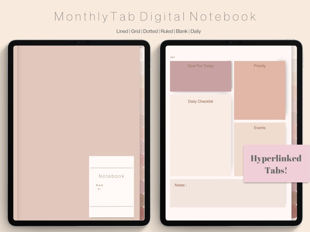 Hyperlinked Monthly Tab Digital Notebook,goodnotes, Portrait Mode,ipad ...