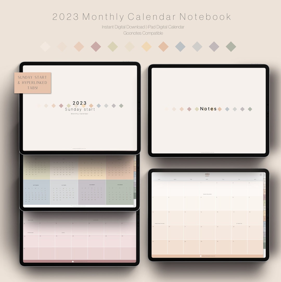 2023 Digital Monthly Calendar iPad Download Neutral Tone Notability ...