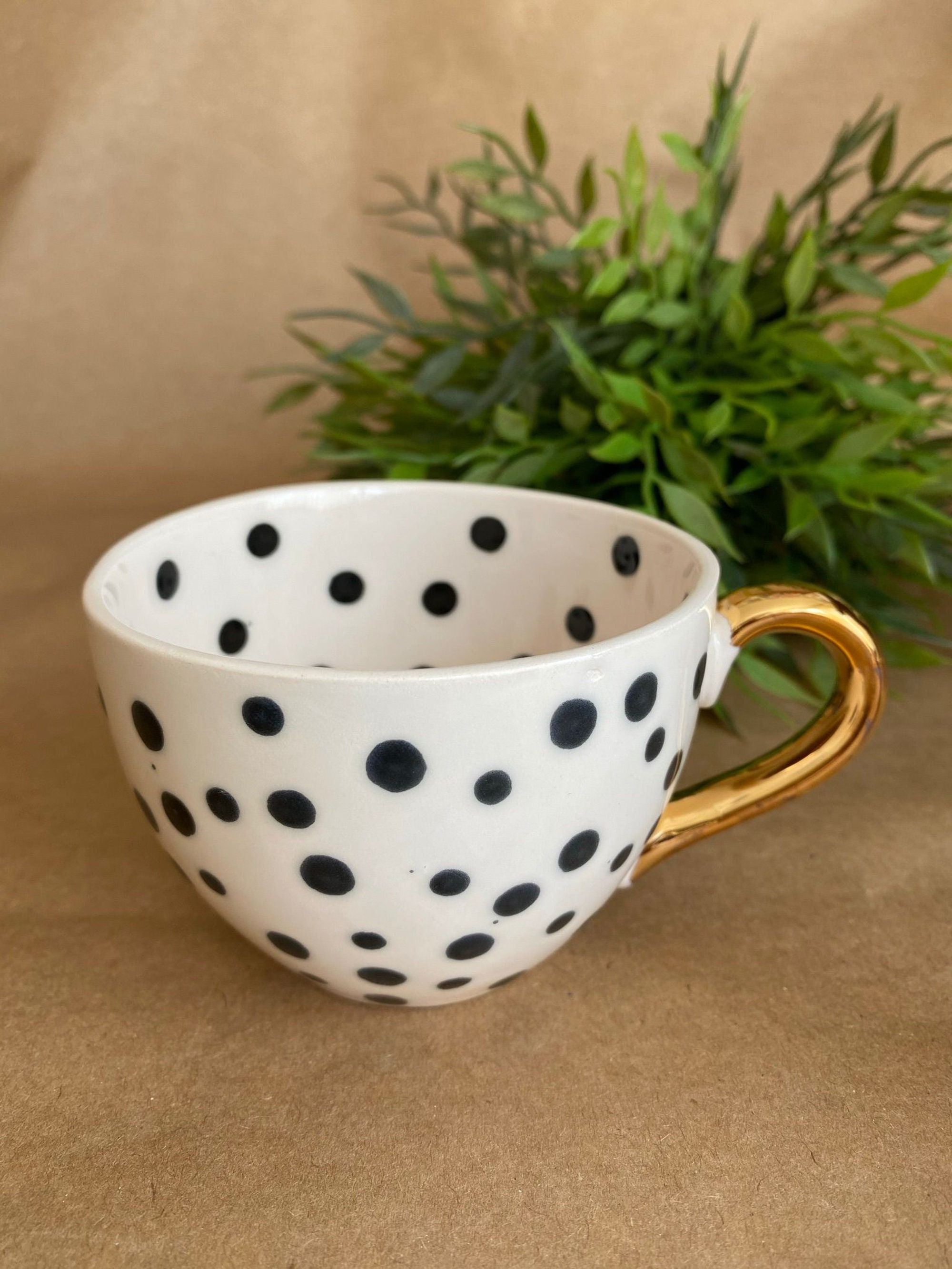 Polka Dots Handmade Ceramic Mug/with Gold Plated Handle, Polka Dots ...